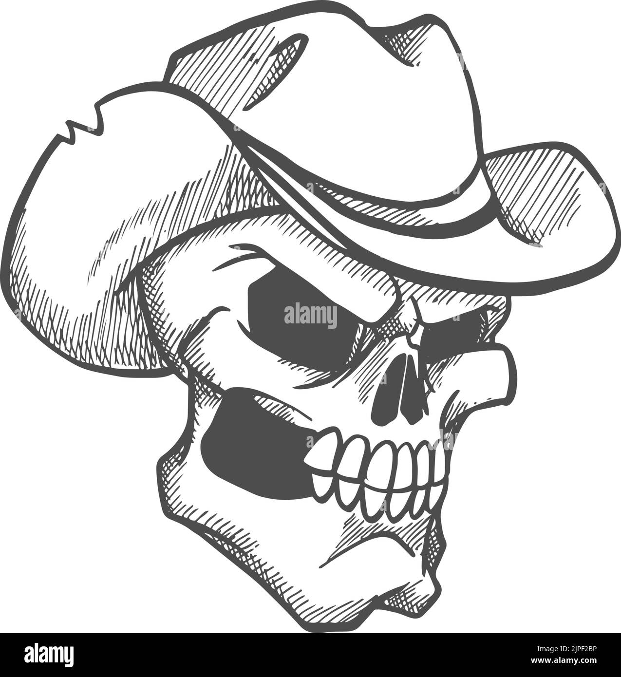 Skull in hat, died cowboy, robber or bandit isolated. Vector wild west ...