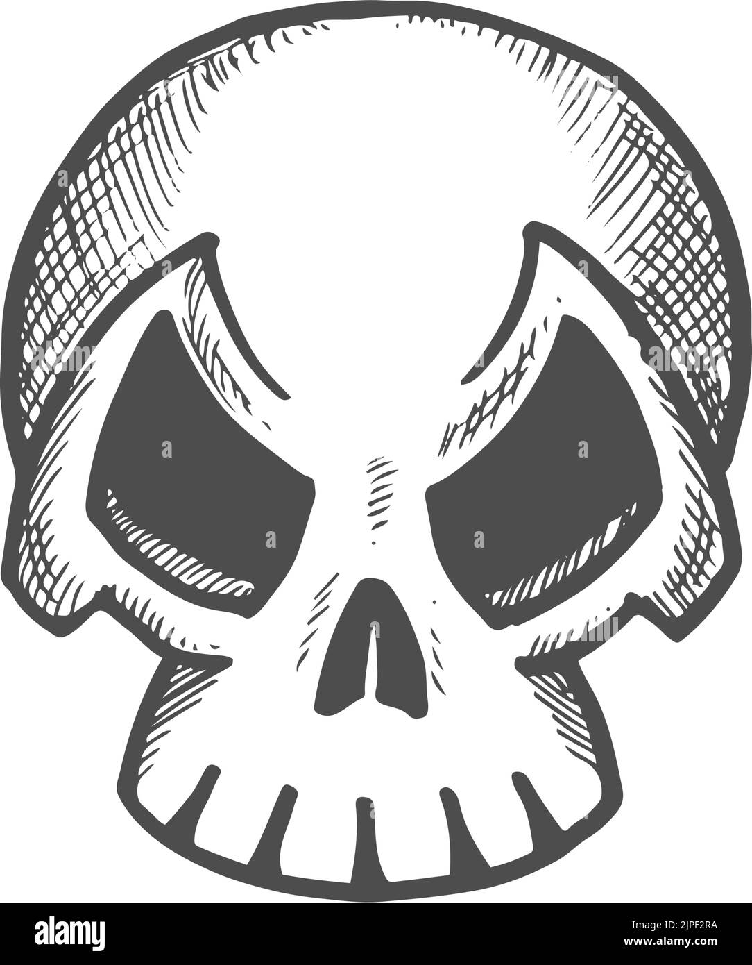 Angry skull with sharp teeth isolated dead person head sketch. Vector ...