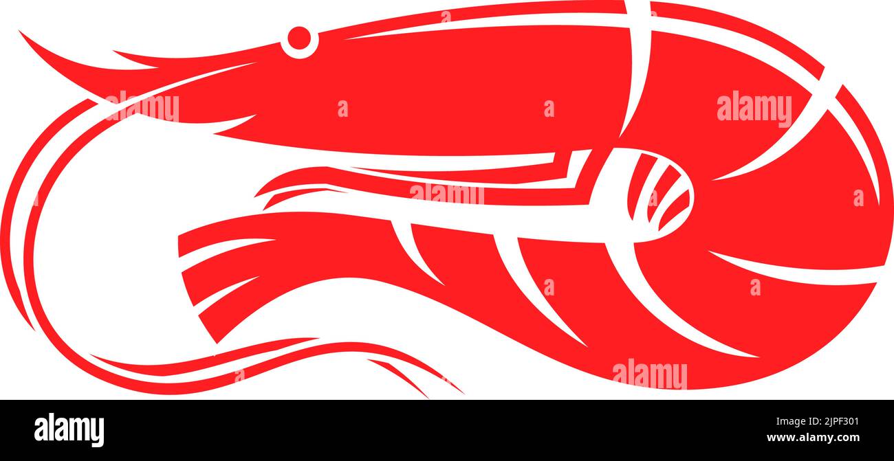 Boiled shrimp with long whiskers isolated marine animal. Vector red ...