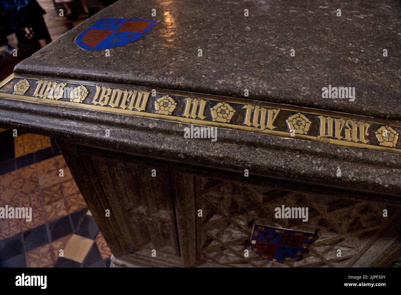 Visitors to the tomb of Edmund Tudor at St.Davids Cathedral (Tyddewi ...