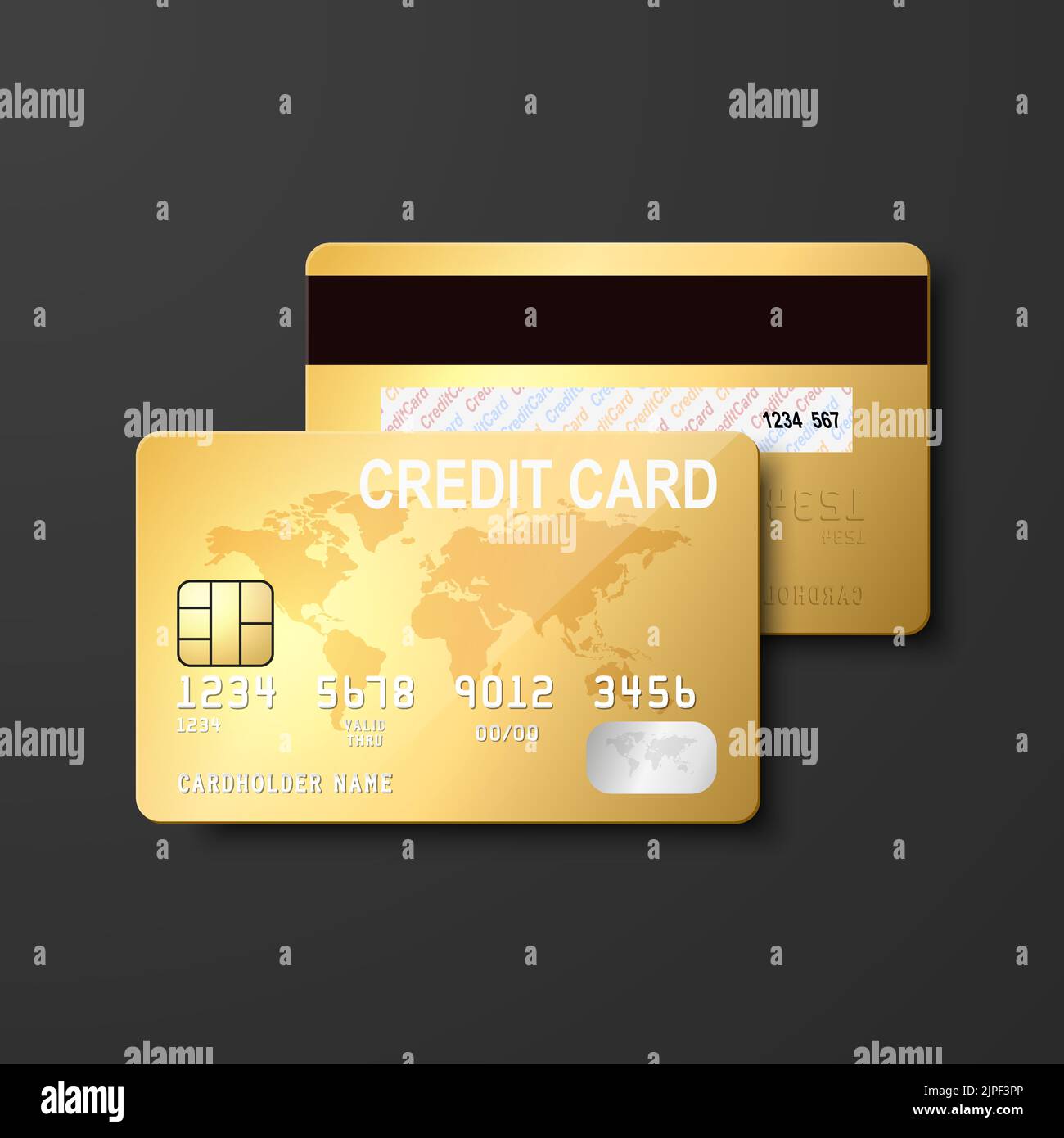 Vector 3d Realistic Golden Credit Card Isolated. Design Template of ...