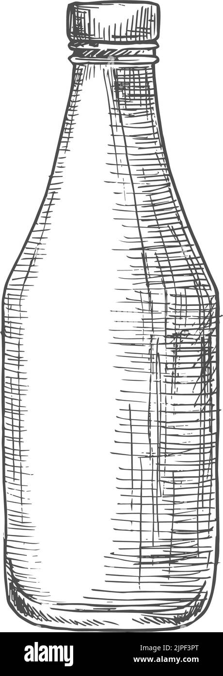 Water bottle isolated hand drawn sketch. Vector container with mineral ...