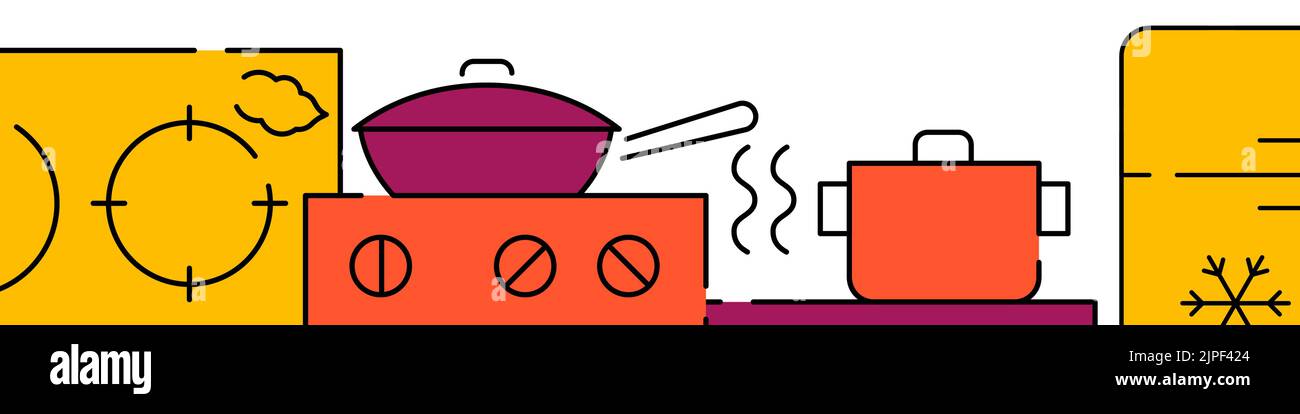 Kitchen. Food, cooking related horizontal banner or bottom border ...