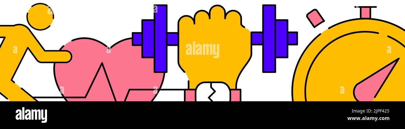 Fitness. Exercise, training related horizontal banner or bottom border ...