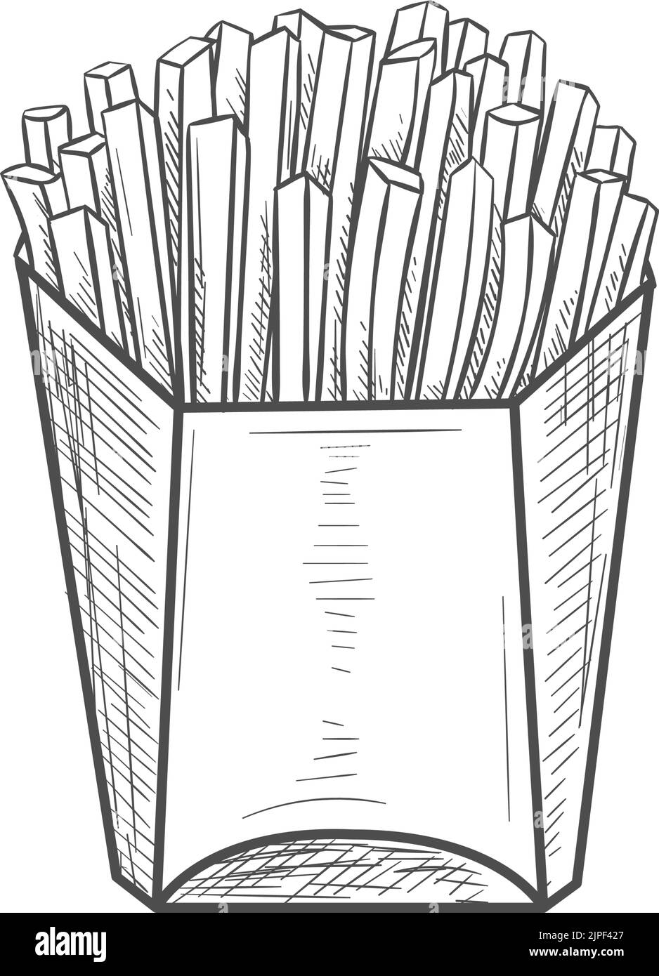 Paper box with hand drawn french fries isolated sketch. Vector fastfood ...
