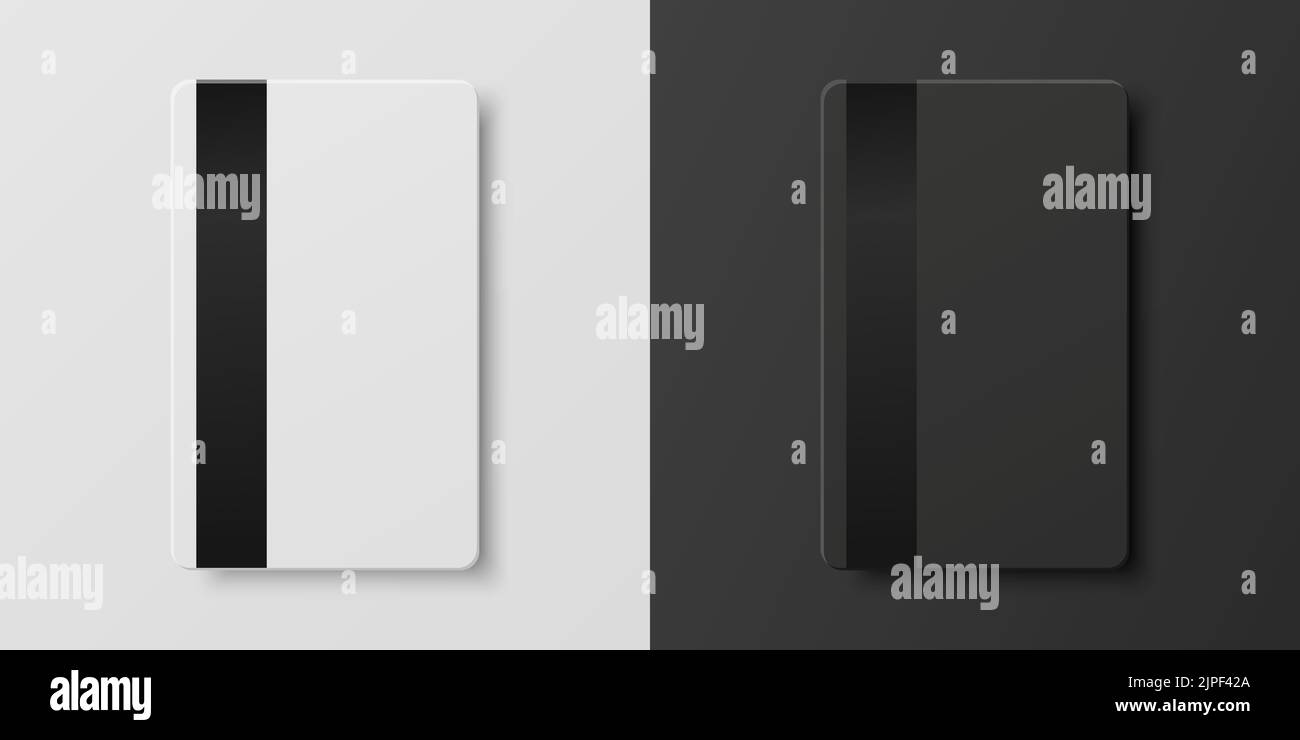Vector 3d Realistic Black and White Blank Card with Magnetic Strip Set ...