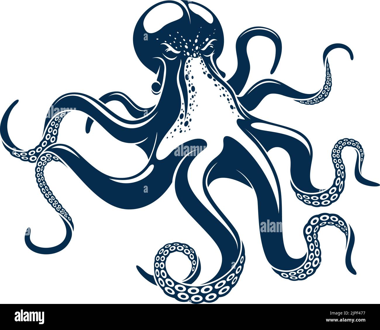 Octopus soft-bodied, eight-limbed mollusc isolated monochrome icon ...