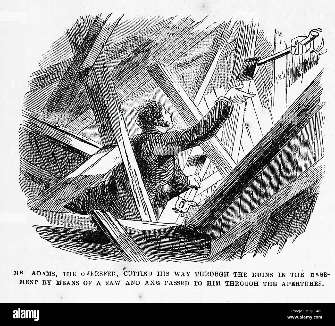 Mr. Adams, the overseer, cutting his way through the ruins in the ...