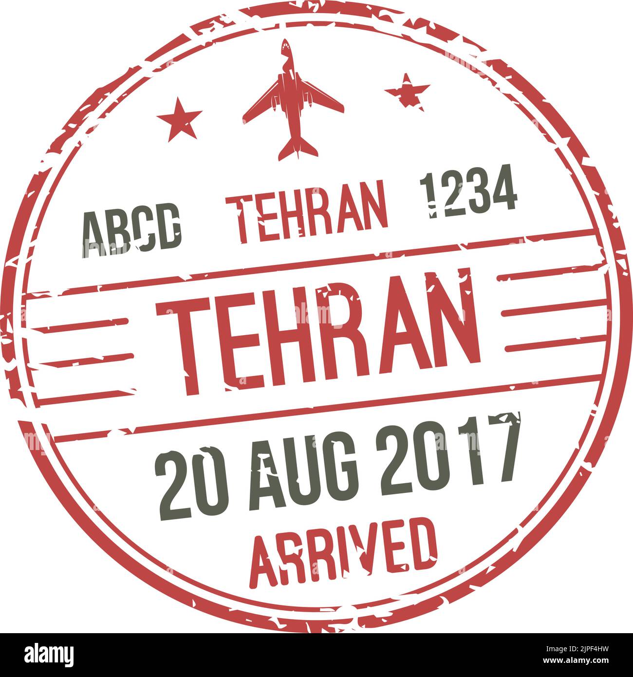 Tehran arrival visa isolated round stamp. Vector Iran country border ...