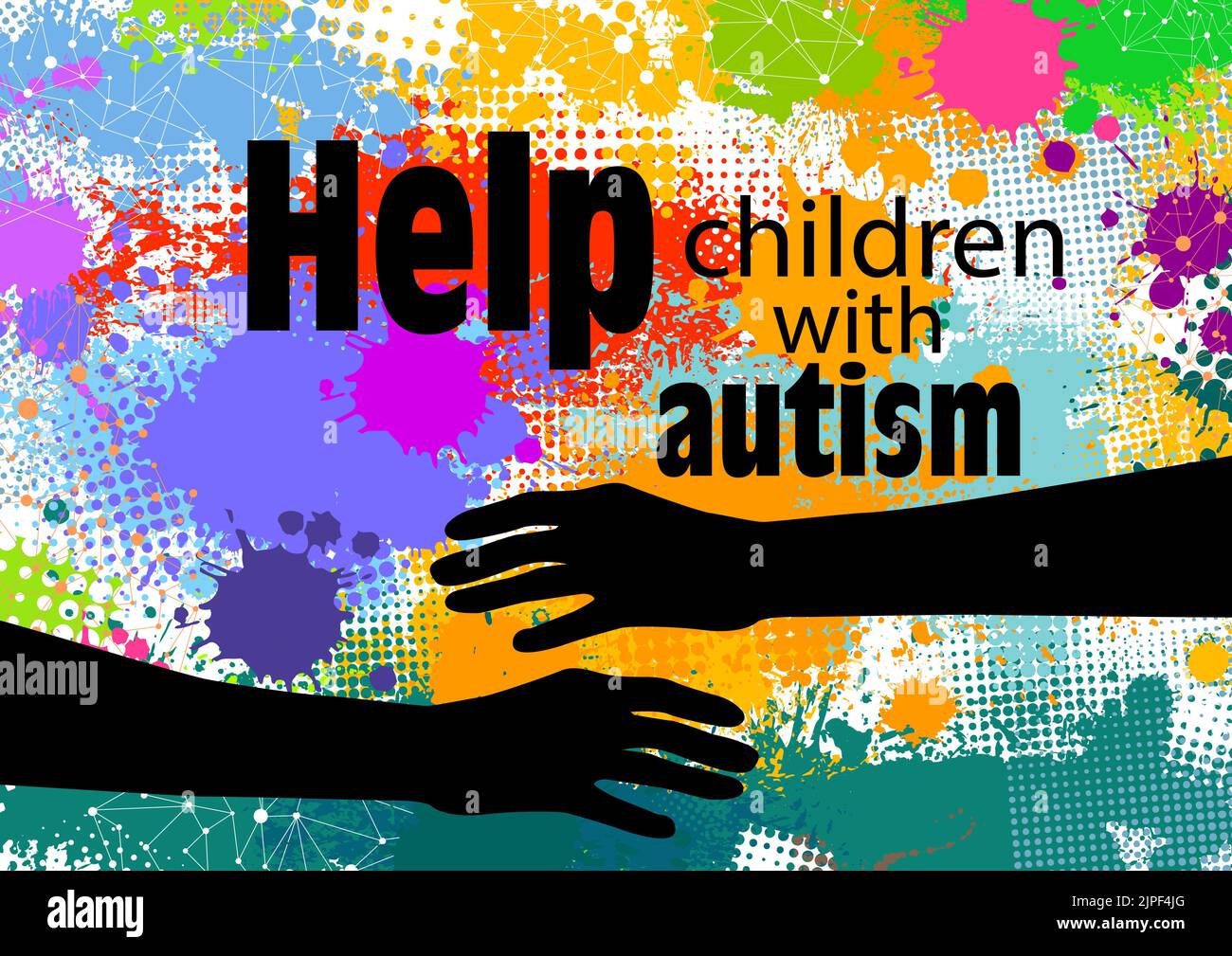 Help for children with autism. An adult holds a child's hand. Vector ...