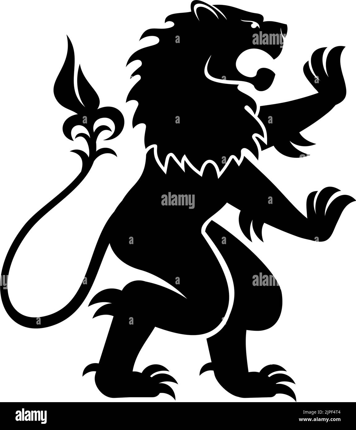 Heraldic lion vector icon. Royal heraldry roaring lion on rears, gothic ... Heraldic lion vector icon. Royal heraldry roaring lion on rears, gothic ...