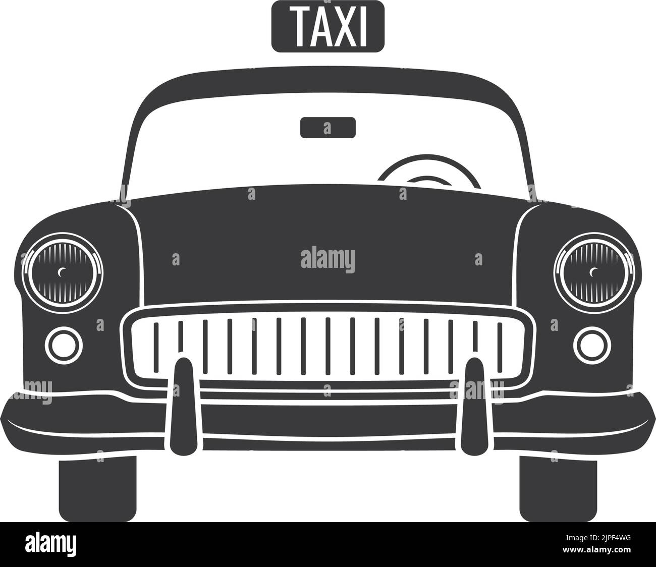 Retro american taxi isolated monochrome icon. Vector vintage public ...