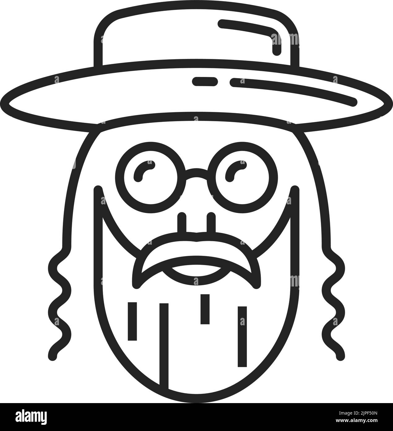 Jewish man isolated face. Vector line art Jew in hat, rabbi head Stock ...