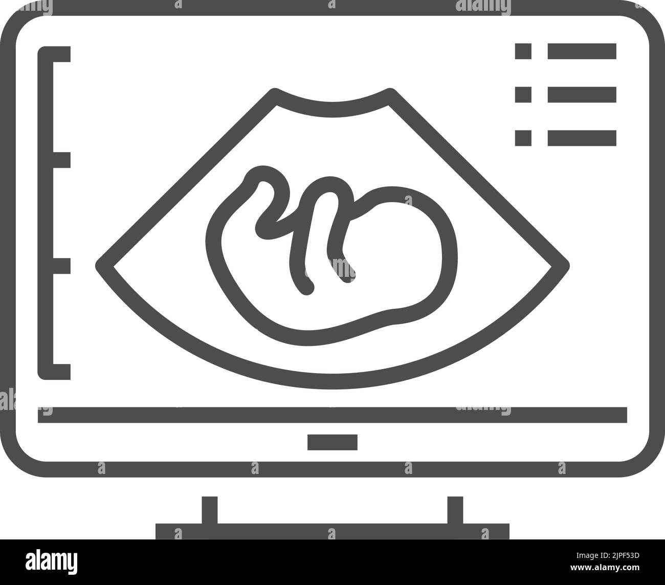 Ultrasonography during pregnancy on screen isolated line art icon ...
