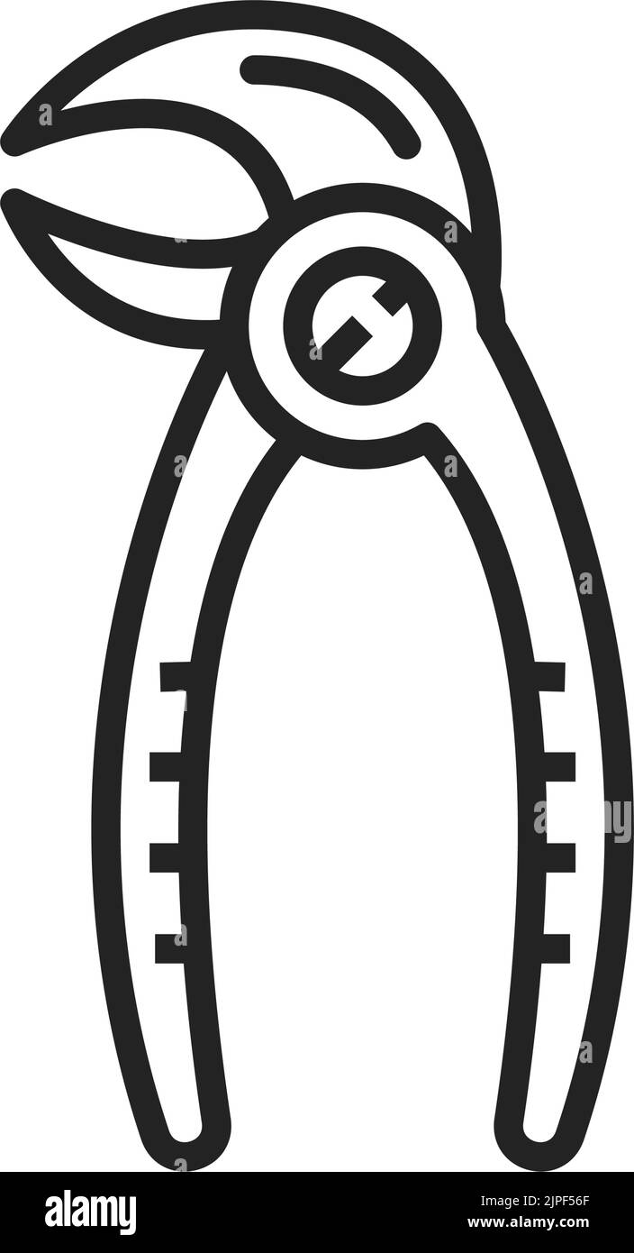 Dental pliers isolated outline icon. Vector anatomical forceps to extract tooth, dentistry ...
