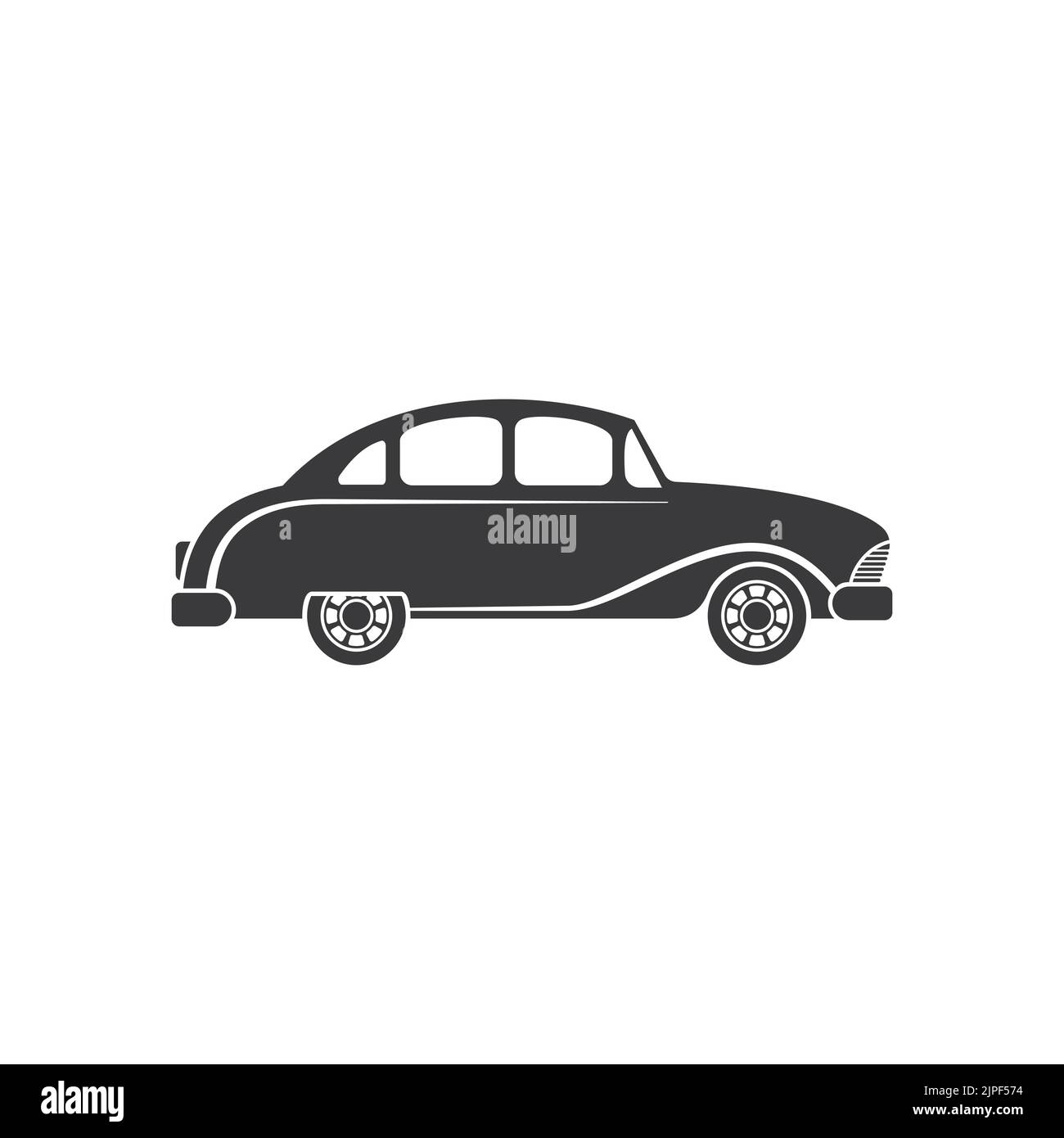 Retro car side view isolated monochrome icon. Vector vintage vehicle of ...
