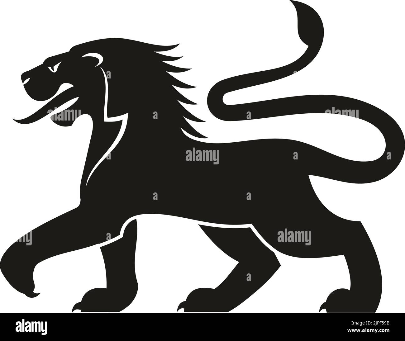 Mythical creature, isolated heraldry dragon long tail. Vector lion ...