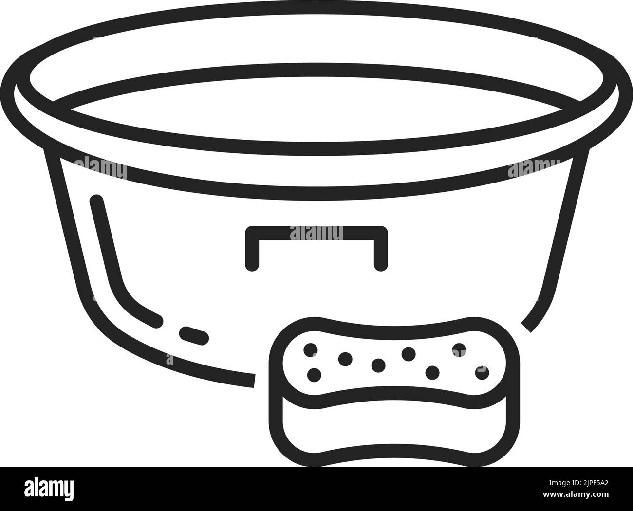 Washing sponge and water basin, vector thin line icon. House cleaning ...