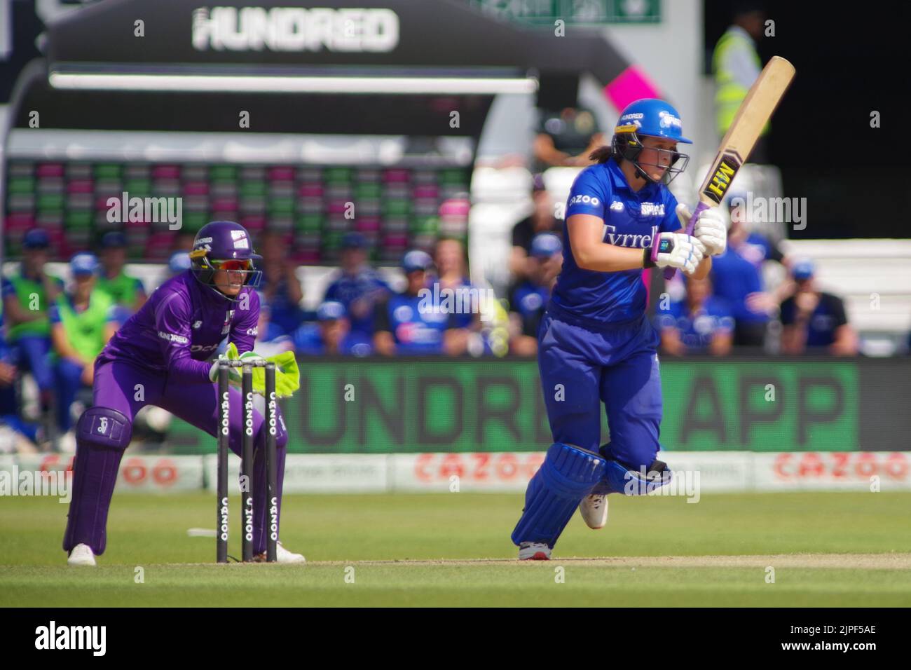 Leeds, England, 14 August 2022. Grace Scrivens batting for London ...