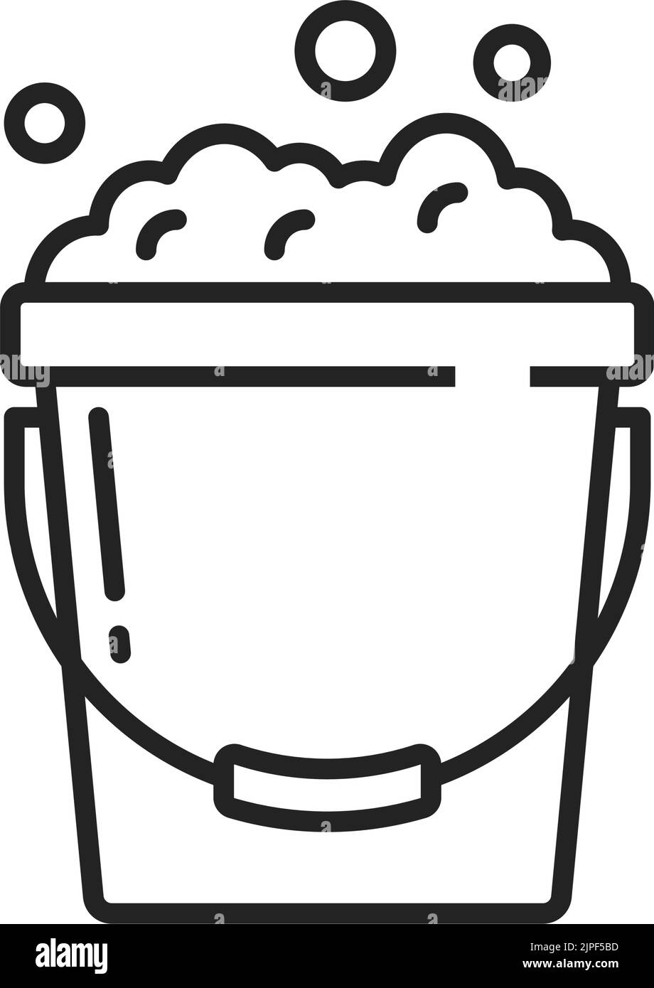 Water bucket with soap foam vector thin line icon. House cleaning and ...