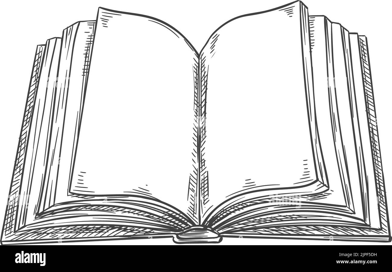 Empty pages of open book isolated textbook sketch. Vector dictionary or ...