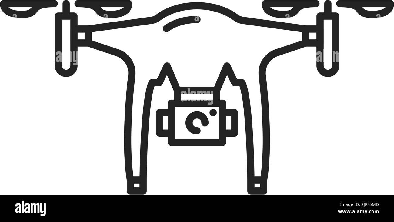 Remote control air drone isolated outline icon. Vector flying drone ...