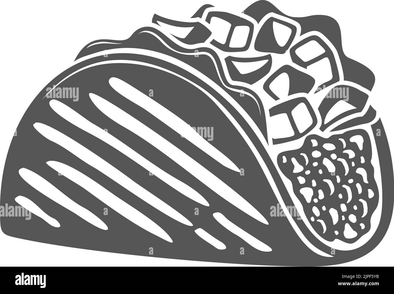 Mexican tacos isolated fried tortilla monochrome icon. Vector fastfood ...