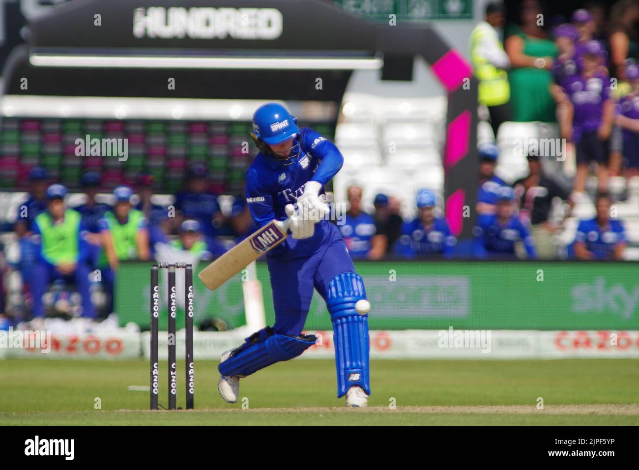 Leeds, England, 14 August 2022. Charlie Dean batting for London Spirit ...