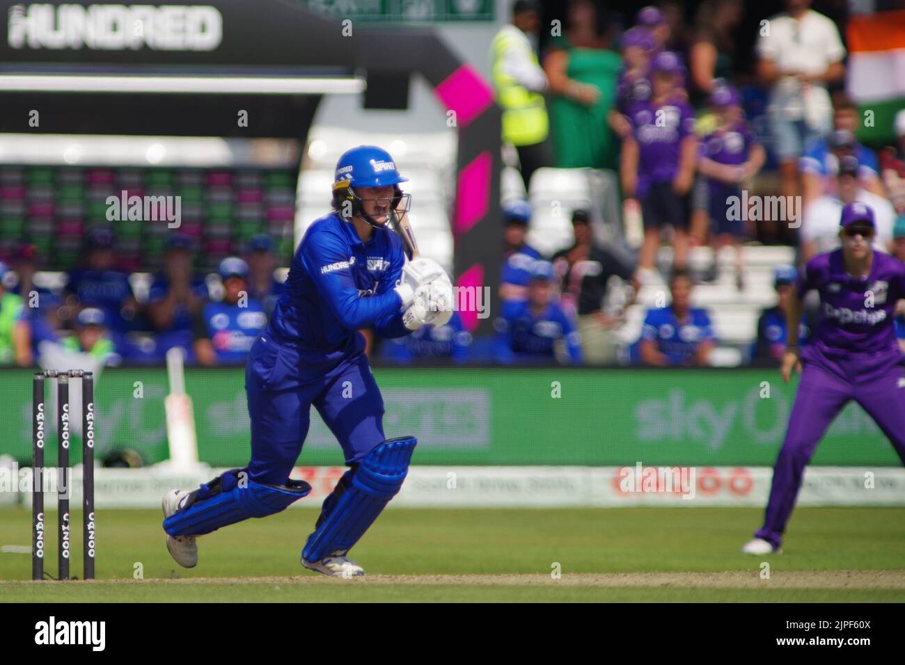 Leeds, England, 14 August 2022. Charlie Dean batting for London Spirit ...