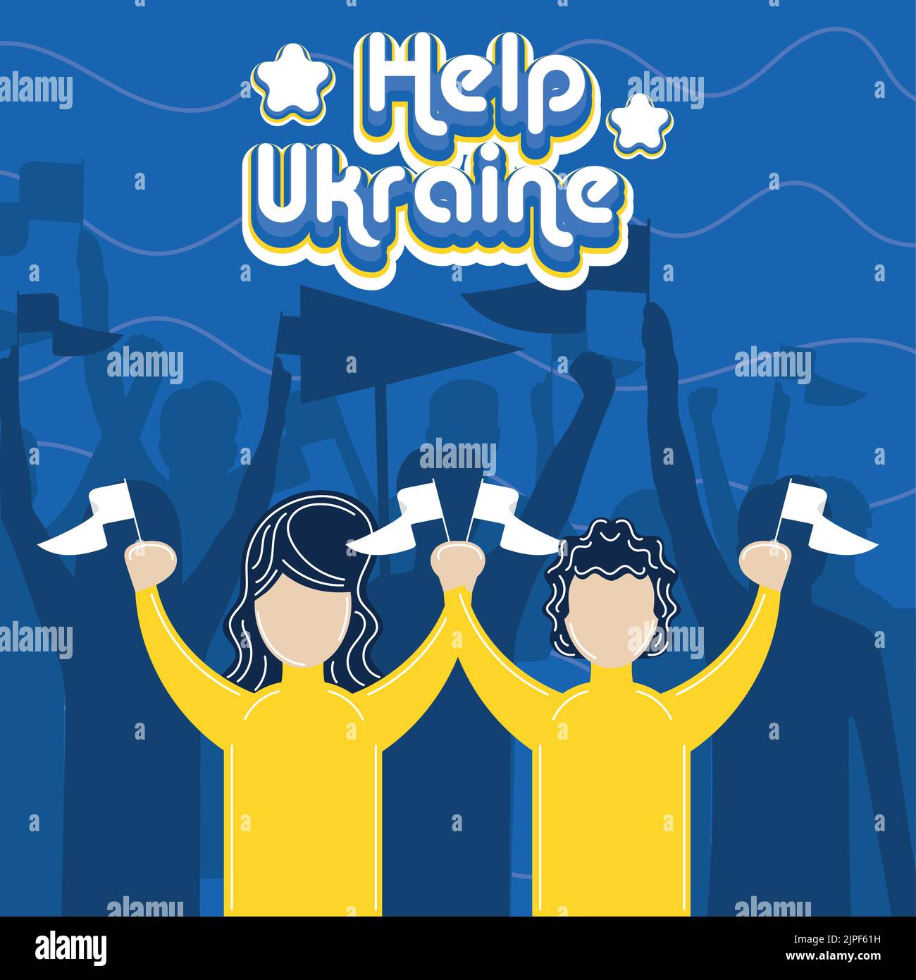 Pair of characters with peace flags on a protest Help Ukraine Vector ...