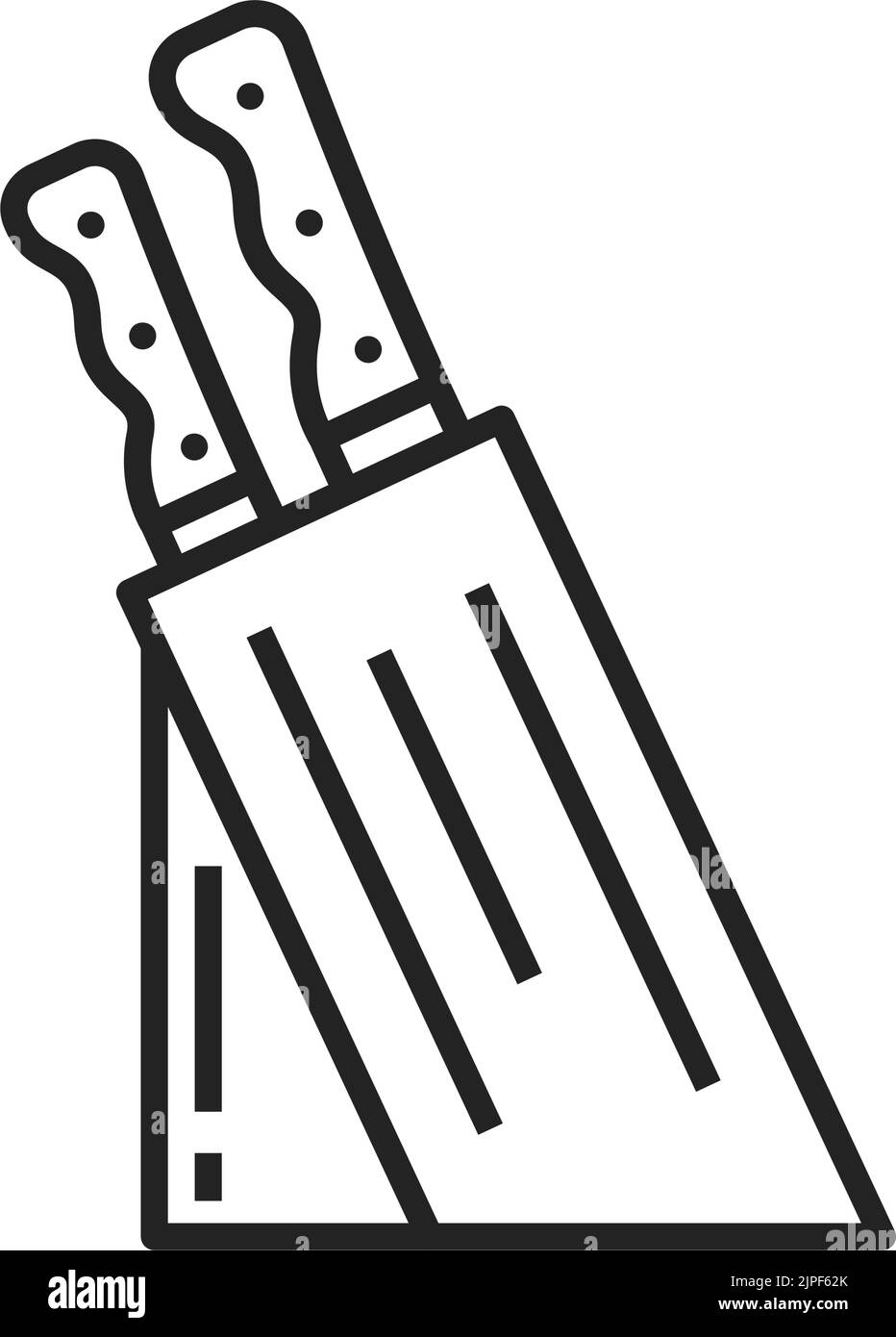 Kitchen knife block vector thin line icon. Chef cutlery knives holder ...