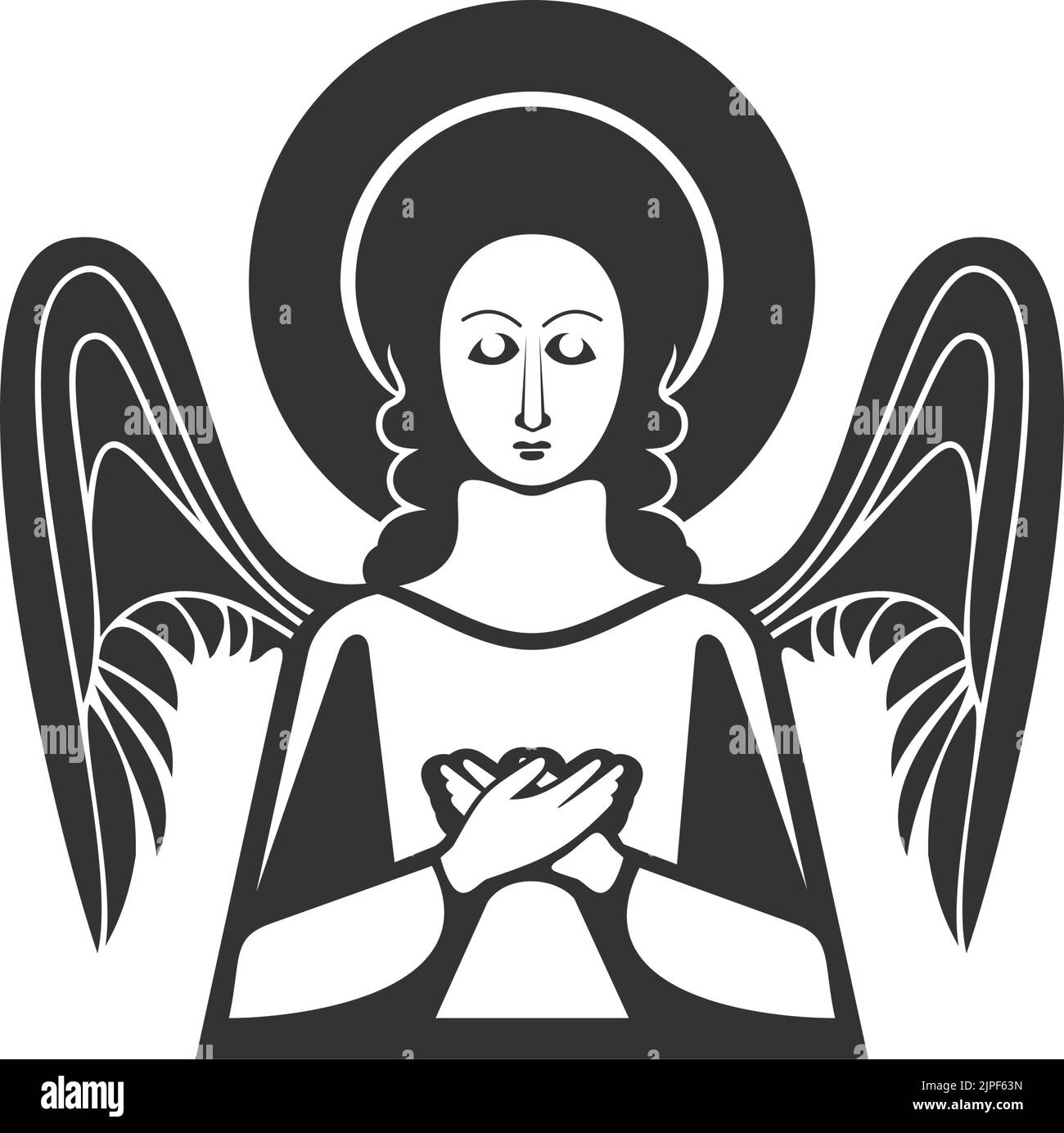 Woman with wings isolated holy angel. Vector praying religious female ...