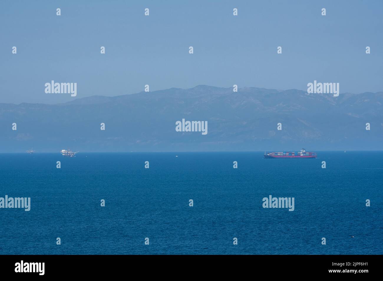 Oil Rigs and Cargo Ships In The Santa Barbara Channel off the coast of ...