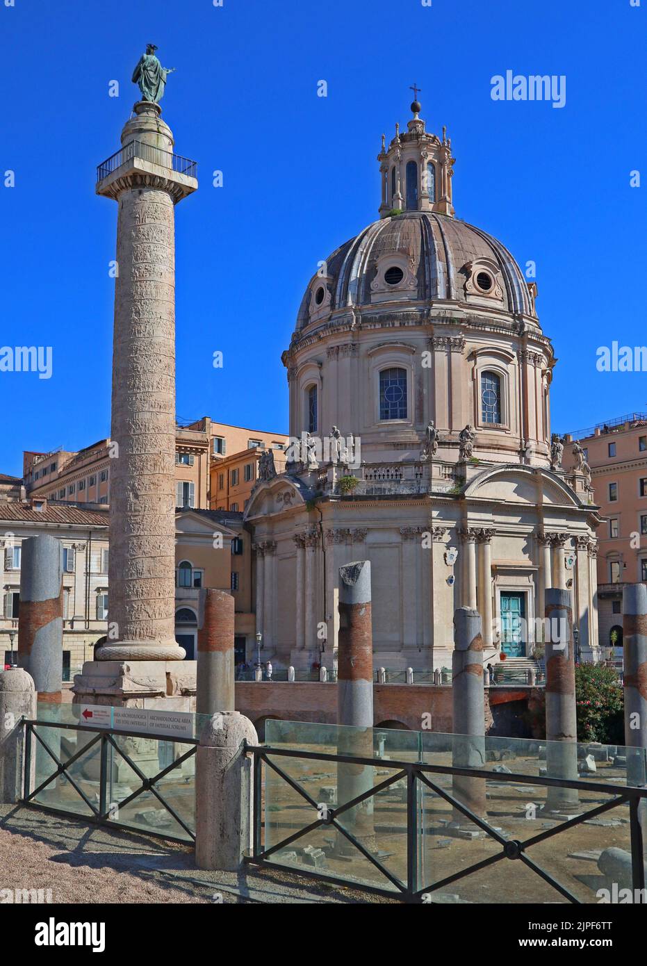 Rome Imperial Forums. Trajan's column and the church of Santa Maria di ...