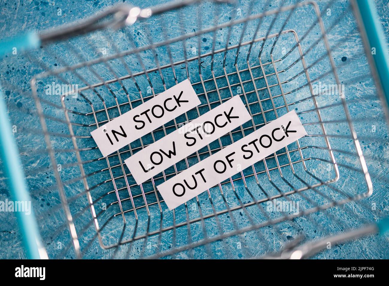 In stock, low stock and out of stock texts inside of empty shopping ...