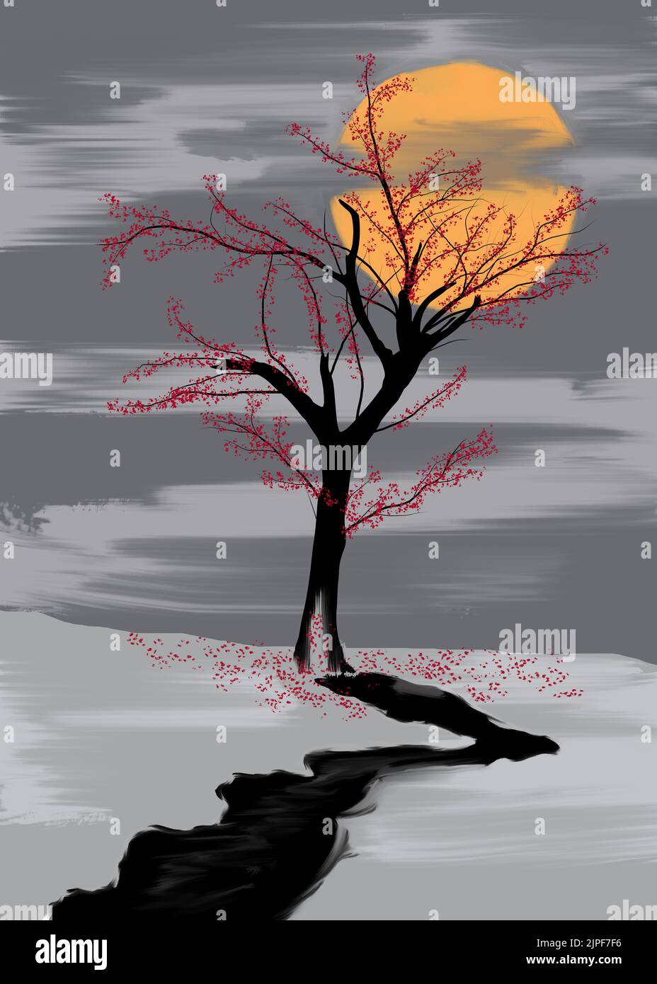 Moon light, abstract art tree oil painting, modern art, canvas tree ...