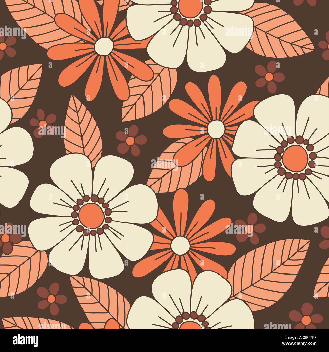 Monochrome Large Scale Hand-Drawn Floral Vector Seamless Pattern. Retro ...