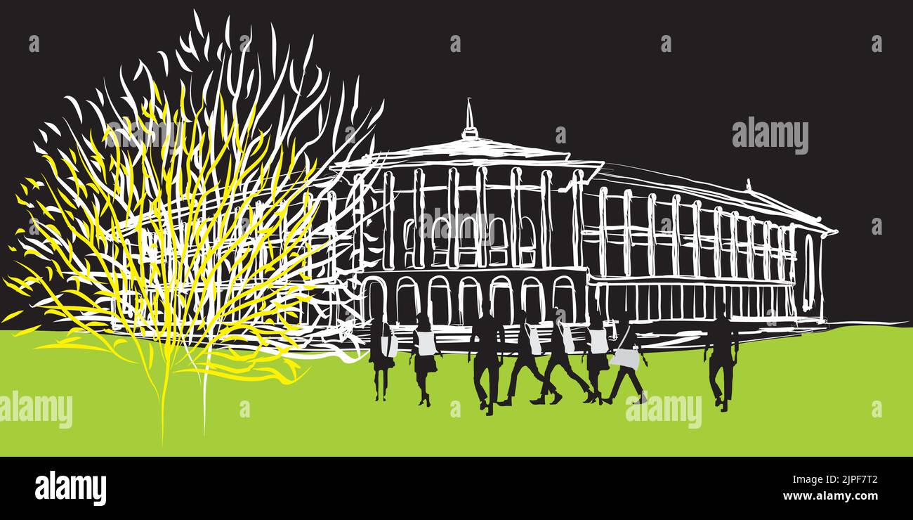 Freehand sketch of the rectorate building of a famous public university ...