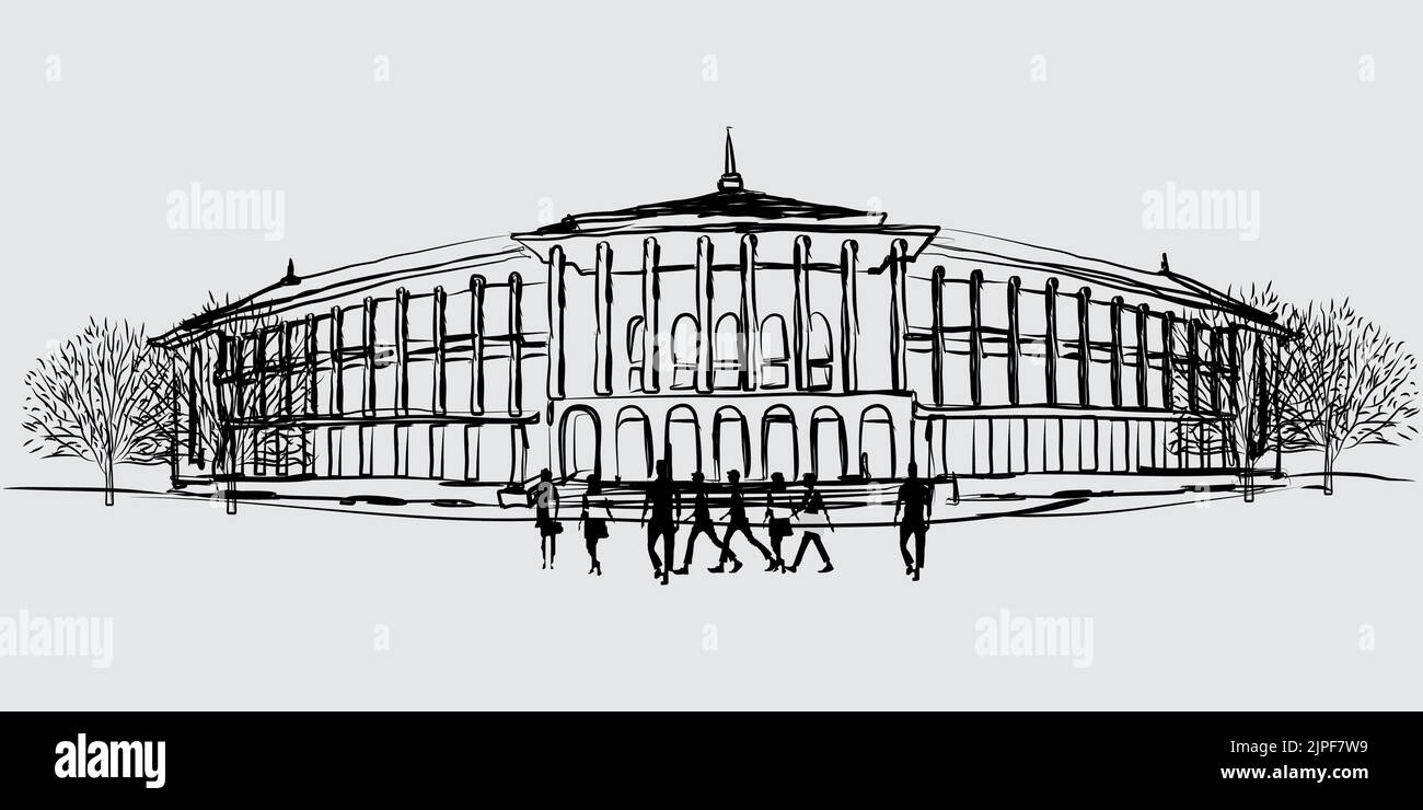 Freehand sketch of the rectorate building of a famous public university ...
