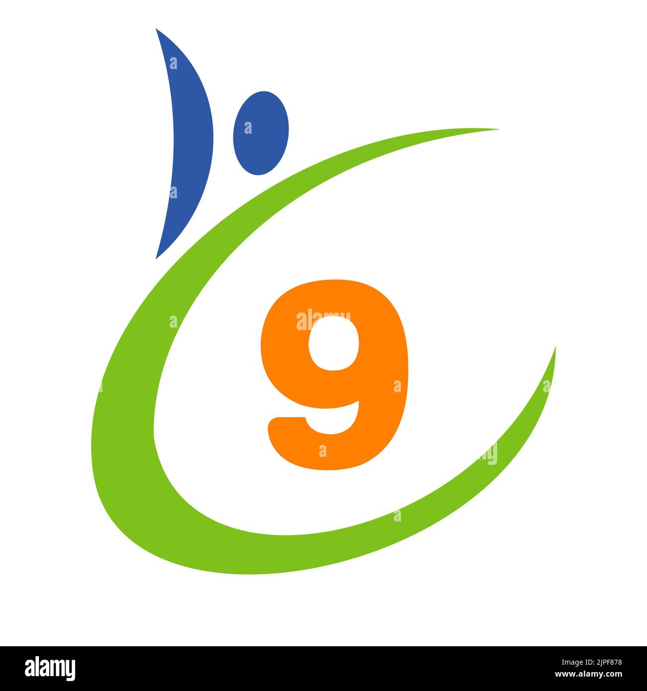 Human Health Logo On Letter 9. Letter 9 Health Care Logo. Bio Sign ...