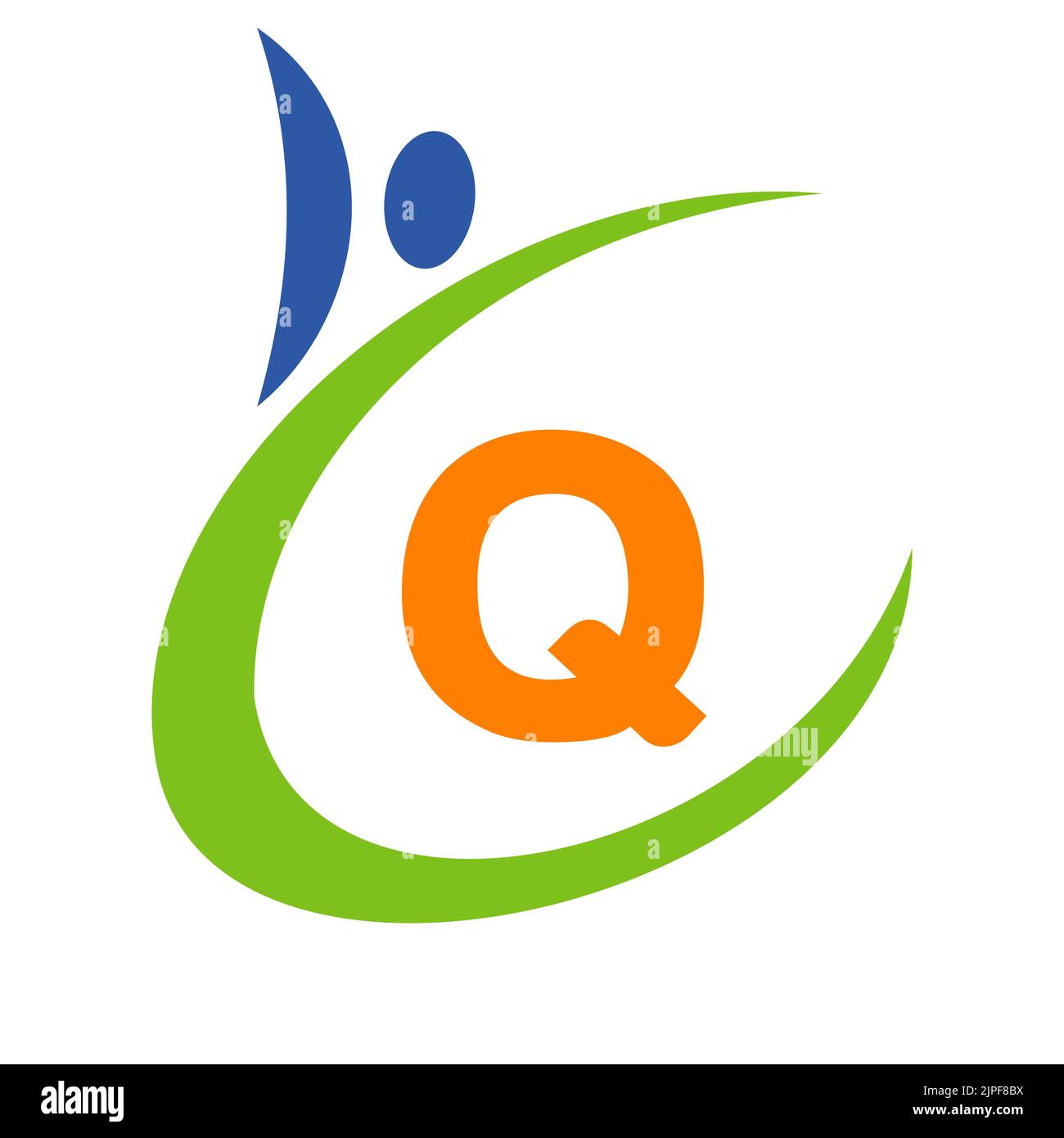 Human Health Logo On Letter Q. Letter Q Health Care Logo. Bio Sign ...