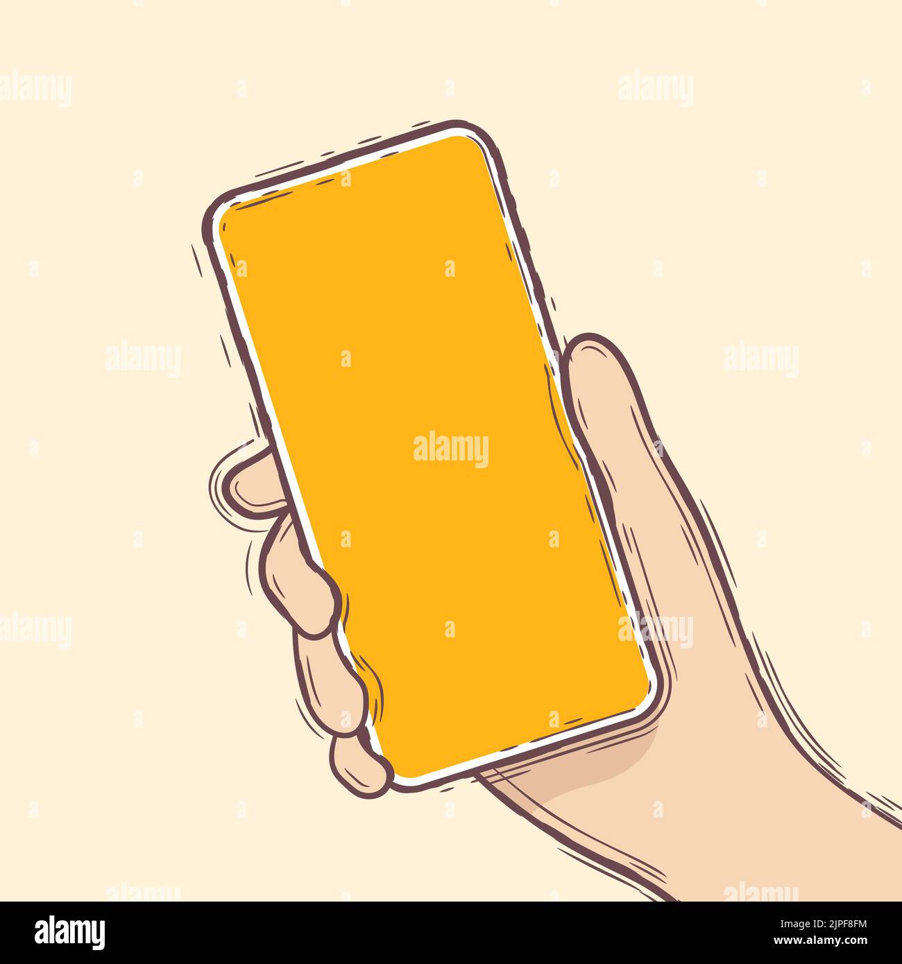 Hand drawing human right hand using or holding smartphone. Line Doodle ...