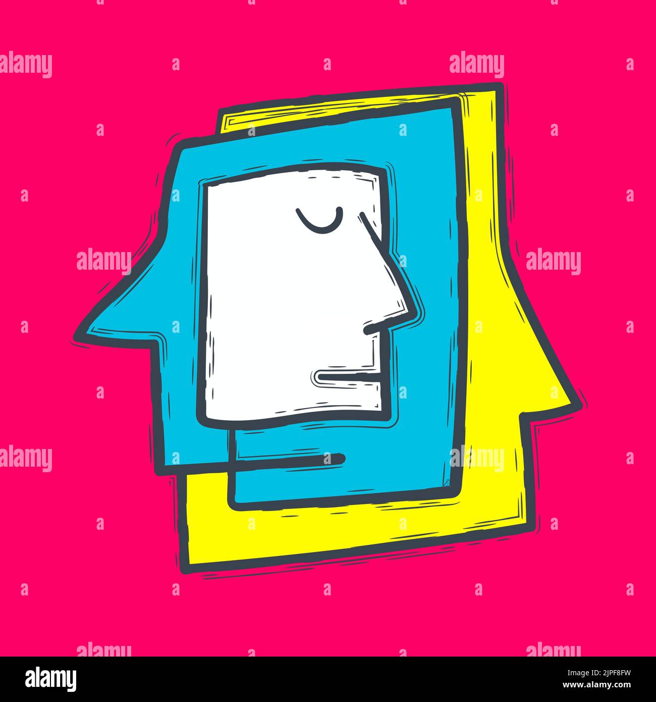 Hand drawn face in modern abstract style. Simple modern art collage ...