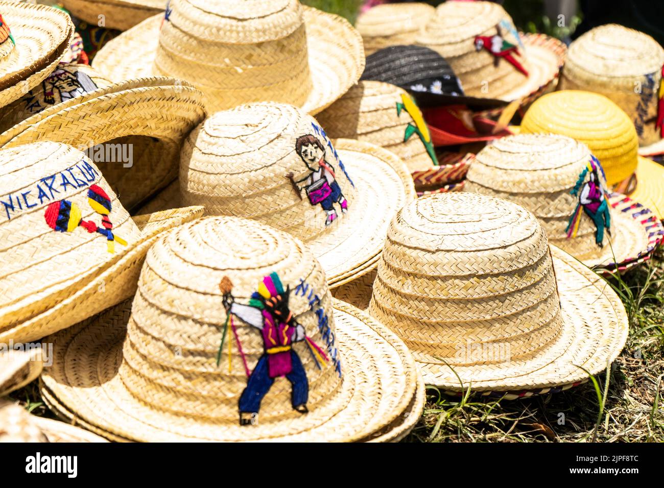 Traditional Nicaraguan hats for sale on the floor Stock Photo - Alamy