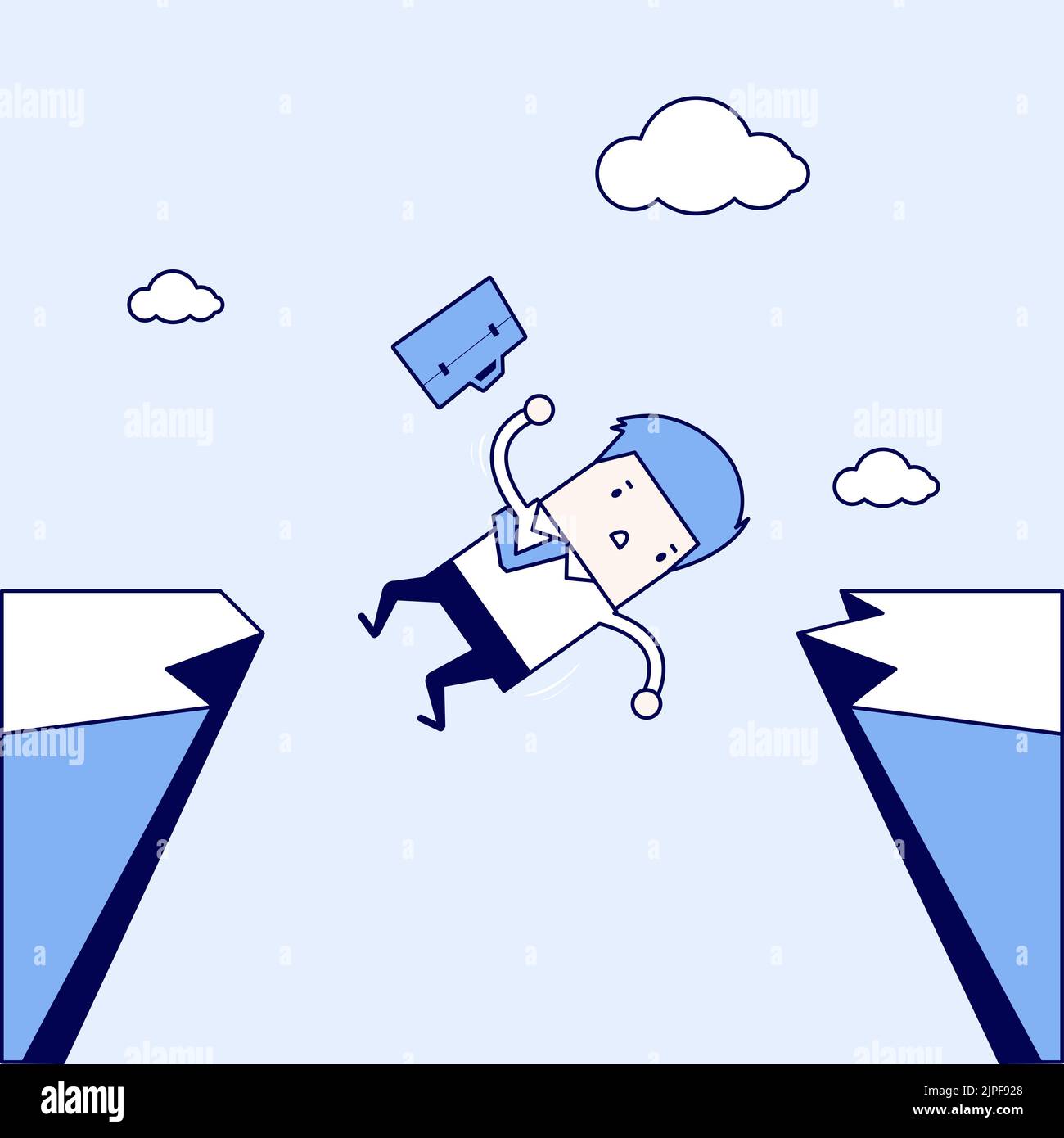 Businessman falling from gap of cliff. Cartoon character thin line ...
