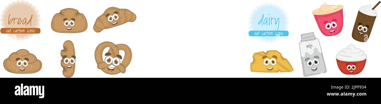 Set of bakery products cartoons Breakfast time Vector Stock Vector ...