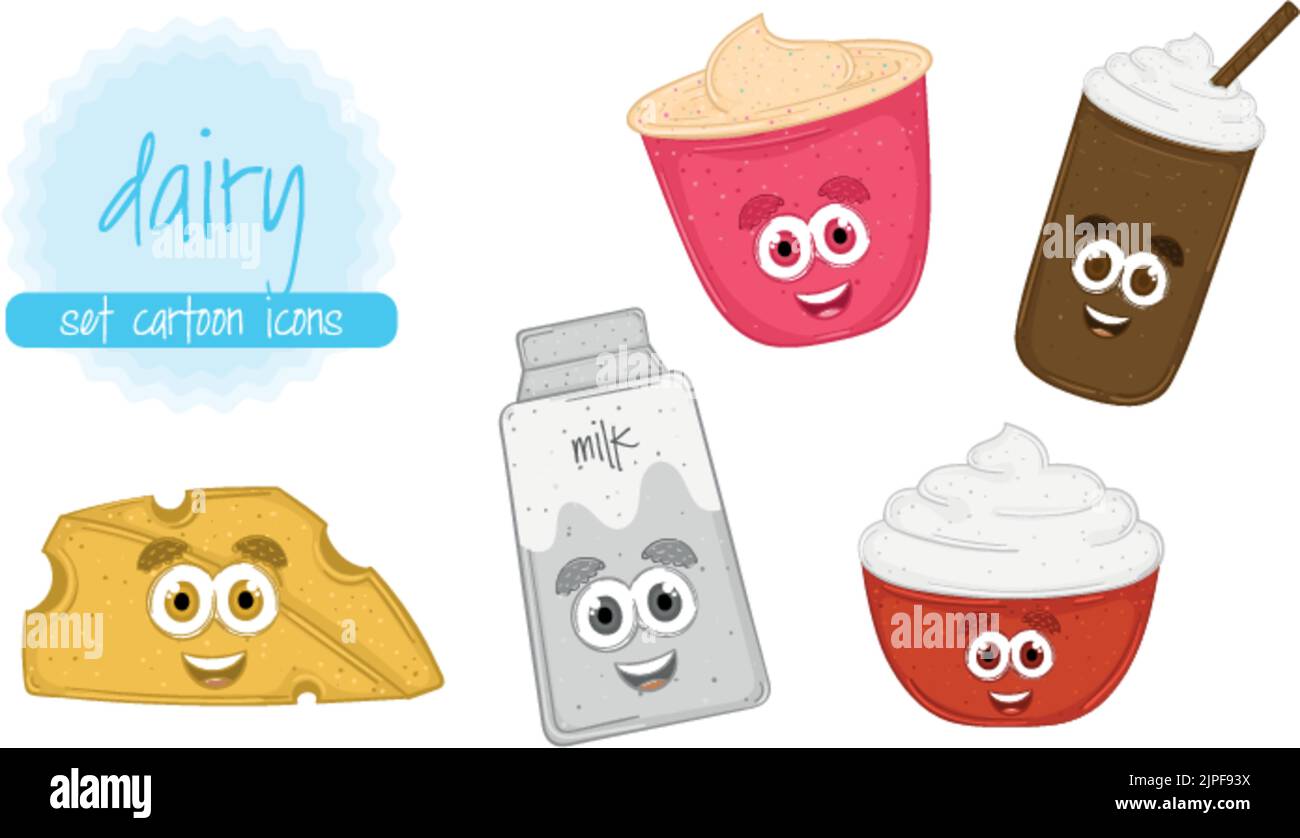 Set of dairy products cartoons Vector Stock Vector Image & Art - Alamy