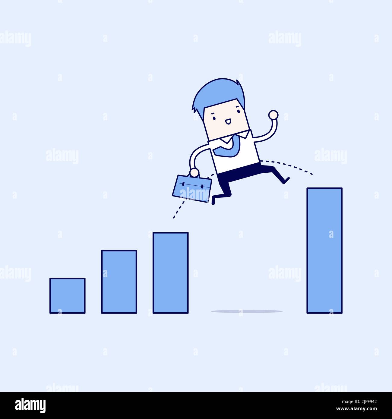Businessman jump through the gap in growth chart. Cartoon character ...
