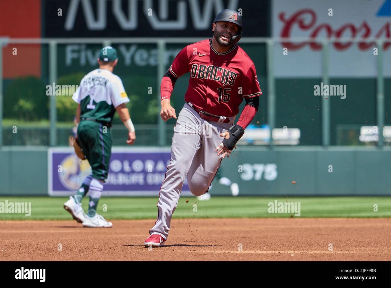 August 14 2022: Arizona third baseman Emmanuel Rivera (15) runs the ...