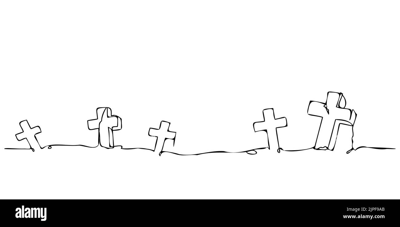graveyard in continuous line drawing style pattern vector illustration ...